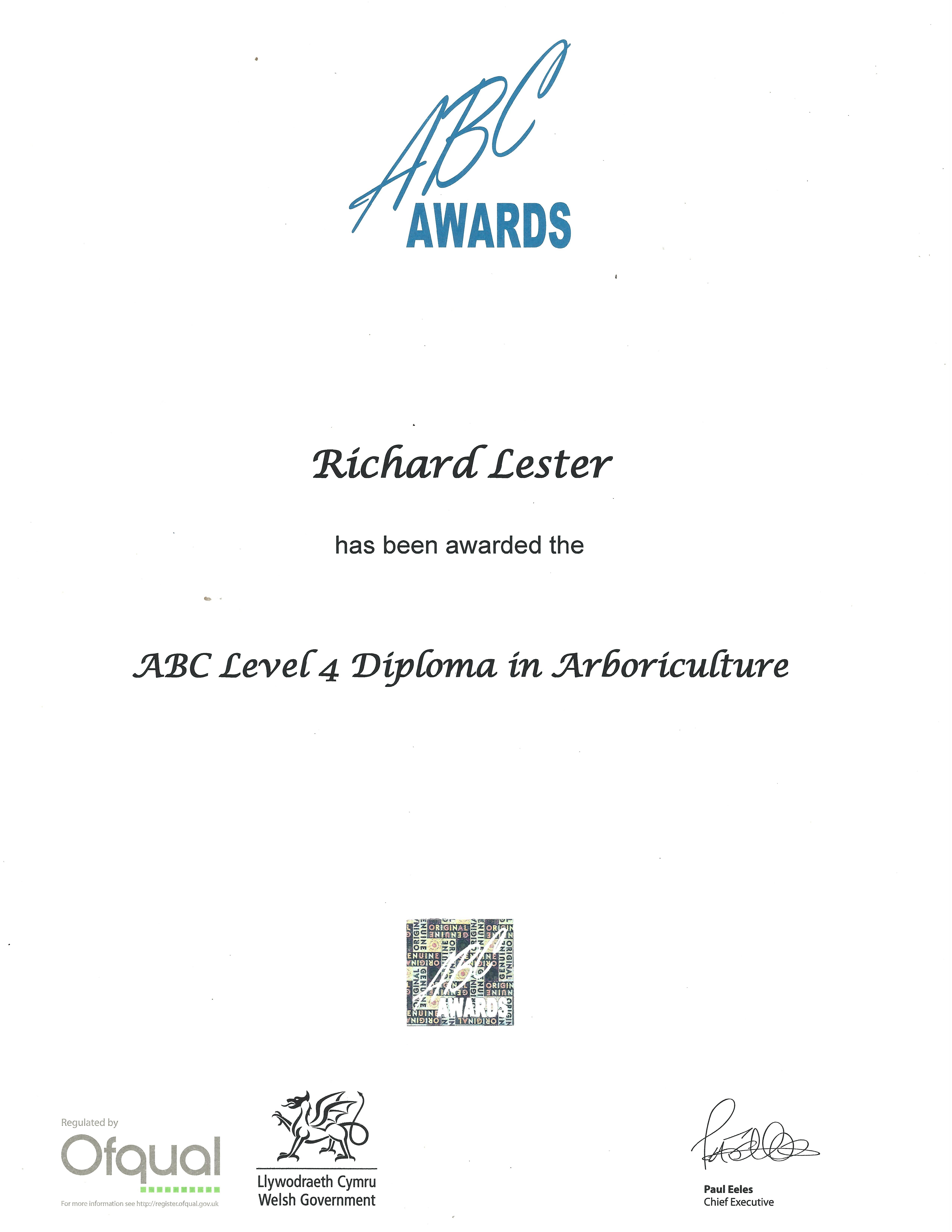 level-4-certificate-richard-lester – Tree Surgeons & Arboriculturalists